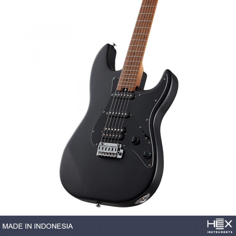 Hex E300 S/BK Black Stratocaster Electric Guitar with Deluxe Bag