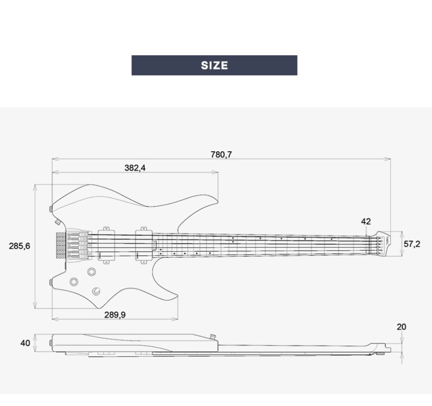 Hex Next N400 Headless Electric Guitar with Deluxe Bag, Ivory