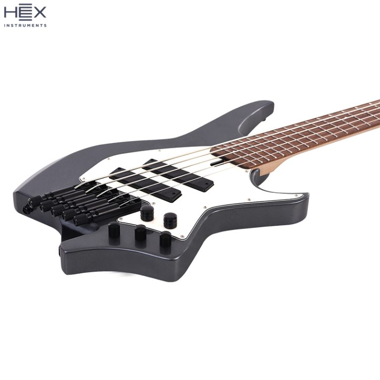 Hex Next NB505 Headless Bass Guitar with Deluxe Bag, GunMetal Gray