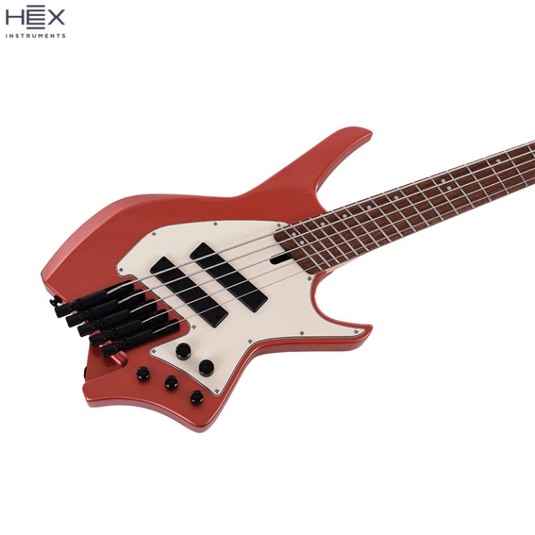 Hex Next NB505 Headless Bass Guitar with Deluxe Bag, Metallic Rose Gold