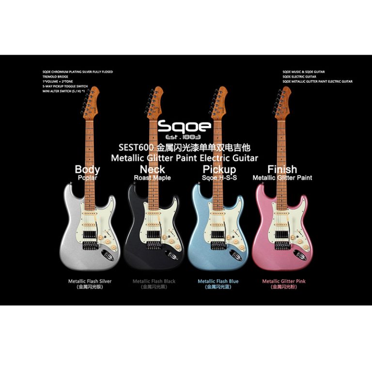 Sqoe SEST600 Electric Guitar, Metallic Flash Black