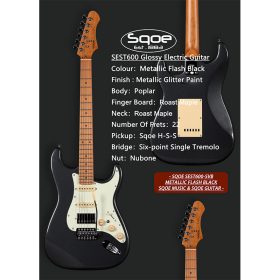 Sqoe SEST600 Electric Guitar, Metallic Flash Black
