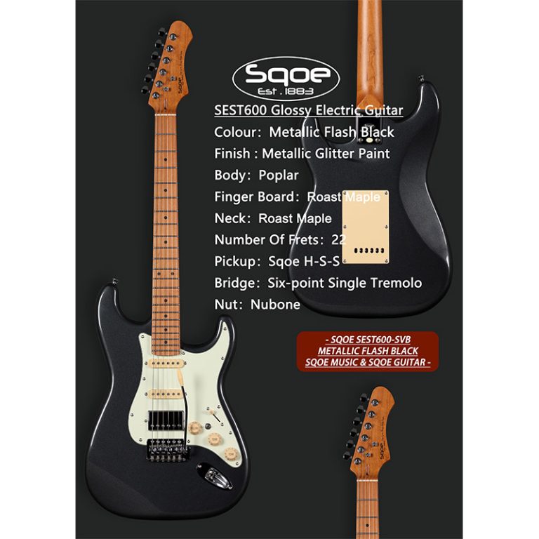 Sqoe SEST600 Electric Guitar, Metallic Flash Black